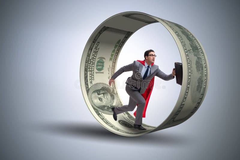The Businessman in Hamster Wheel Chasing Dollars Stock Image - Image of ...
