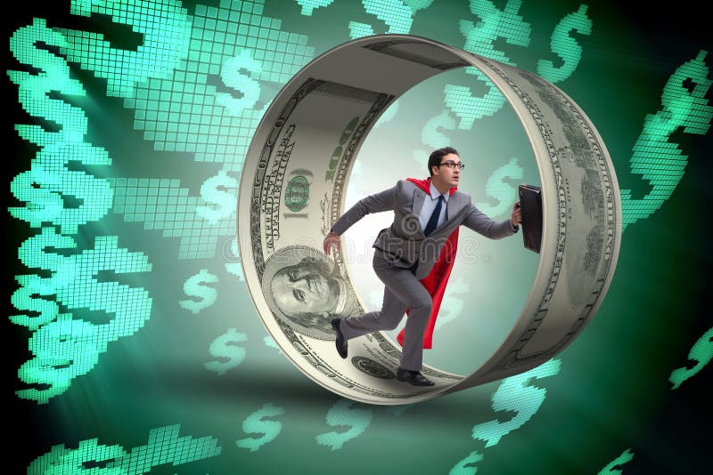 The Businessman in Hamster Wheel Chasing Dollars Stock Photo - Image of ...