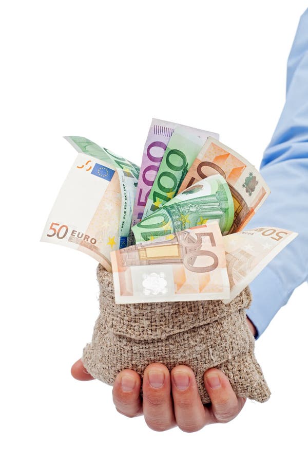 Businessman Hand with a Bag Full of Euro Banknotes Stock Image - Image ...