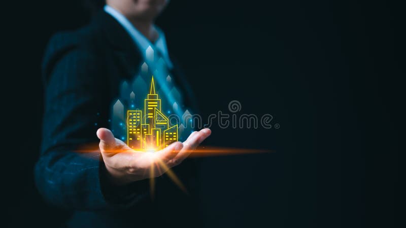 Businessman Hand with Building Construction Design Artificial ...