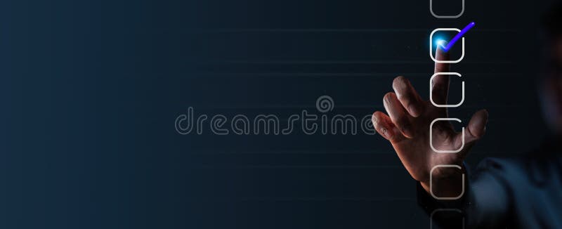 Businessman Hand Check Electronic Documents on Digital Documents and 3d ...