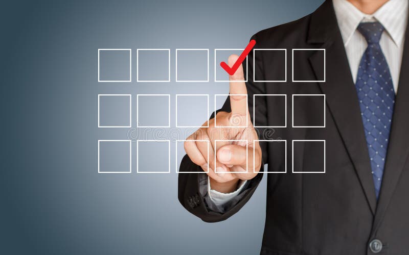 Businessman Hand Checking the Checklist Boxes on Blue Background Stock ...