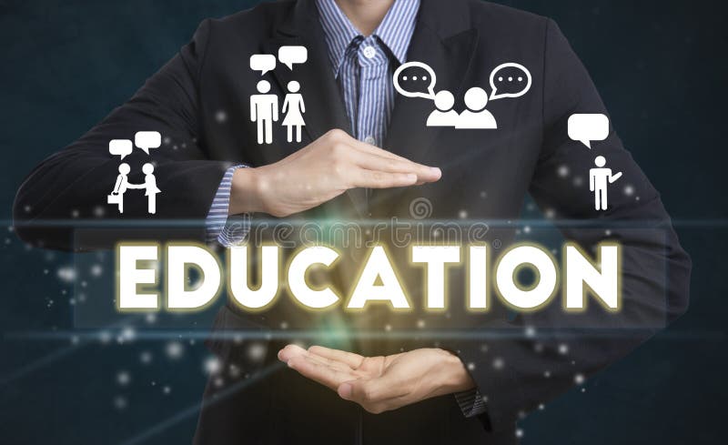 Businessman Hand Chooses Education Wording on Interface Screen. Stock ...