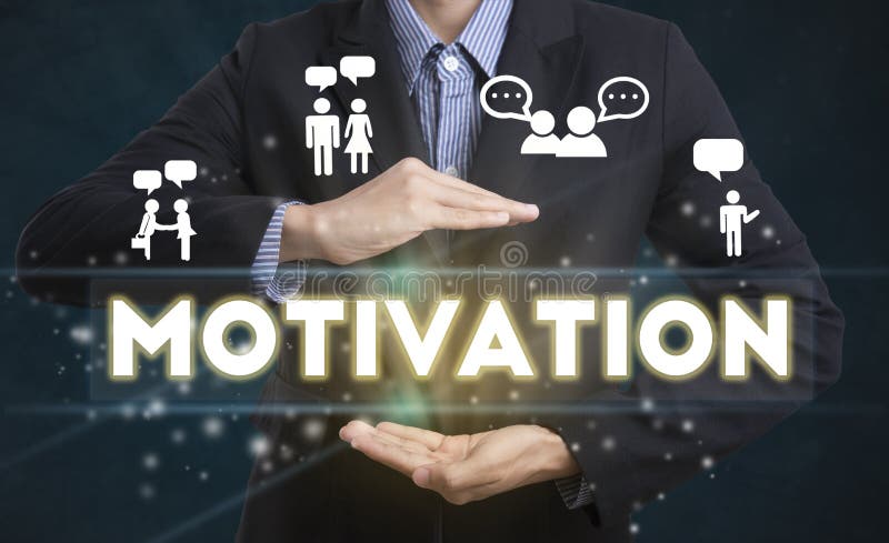 Businessman Hand Chooses Motivation Wording on Interface Screen. Stock ...