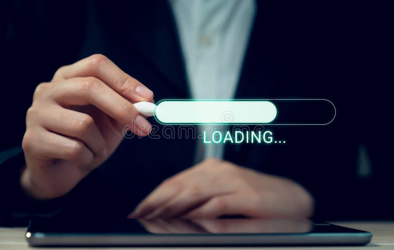 Businessman Hand Digital Pen and Using Tablet with Showing Loading Bar ...