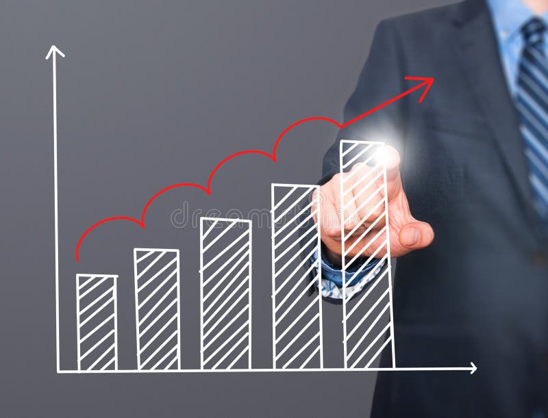 Businessman Hand Drawing Growth Graph on Visual Screen Stock Photo ...