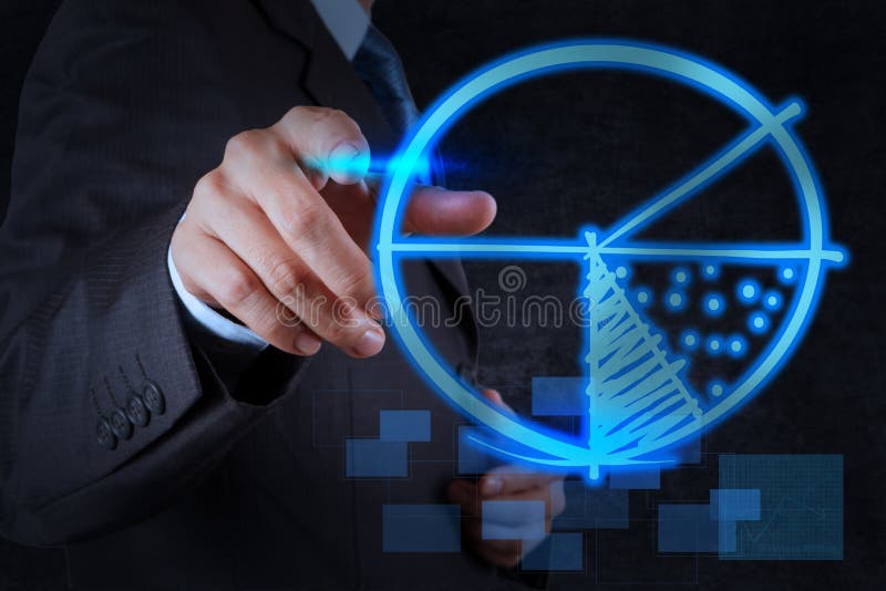 Businessman Hand Drawing a Pie Chart on Touch Screen Stock Photo ...