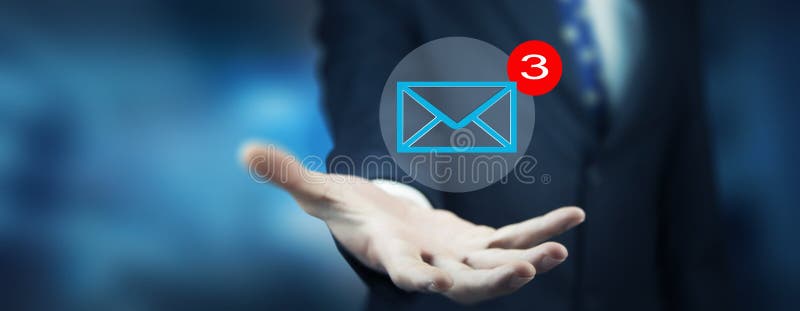 Businessman Hand Email Icon on a Virtual Screen Stock Photo - Image of ...