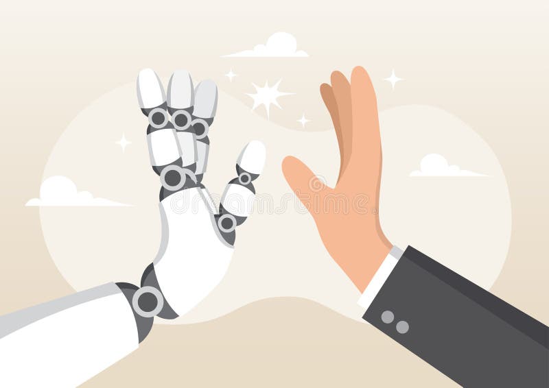 Businessman Hand High Five with Robot Hand Stock Illustration ...