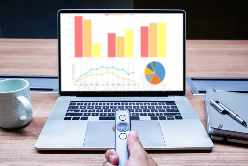Mock Up Chart Slide Show Presentation on Display Television with Camera ...