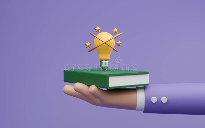 Businessman Hand Holding Book and Yellow Lightbulb for Learning Make ...