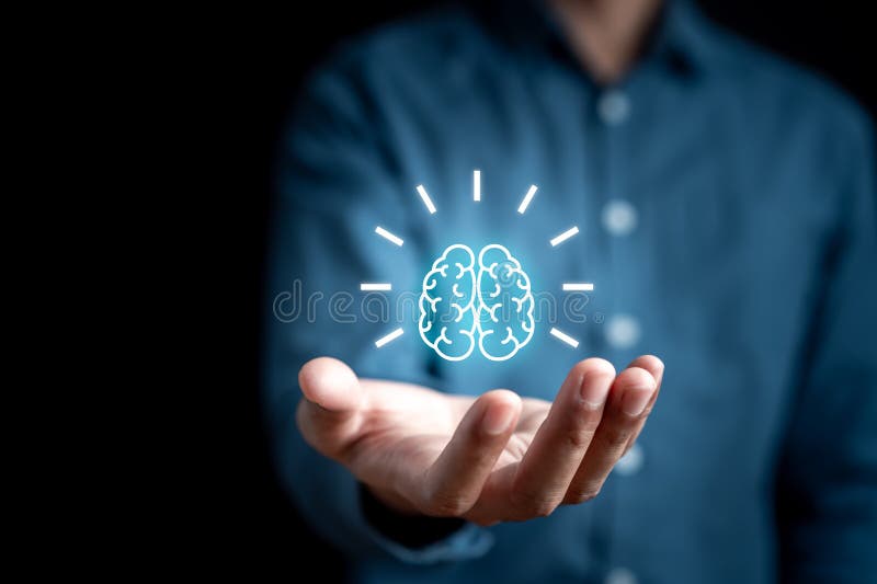 Businessman Hand Holding Brain into Smart, Creative, Idea Thinking To ...