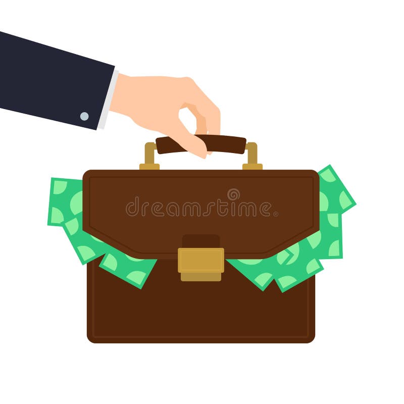 Businessman Hand Holding a Briefcase with Money Banknotes Vector Stock ...