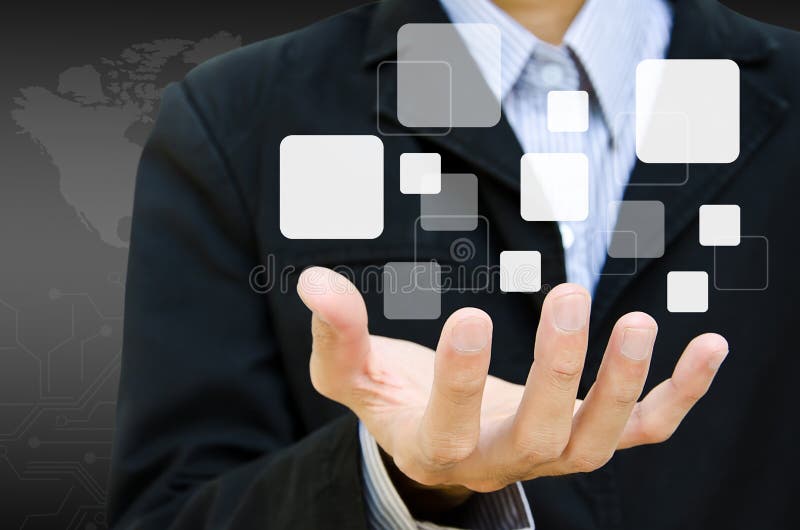 Businessman Hand Holding a Buttons Stock Photo - Image of interface ...