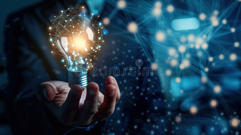 Businessman Holding Glowing Bulb Network Icons Innovative Idea Concept ...
