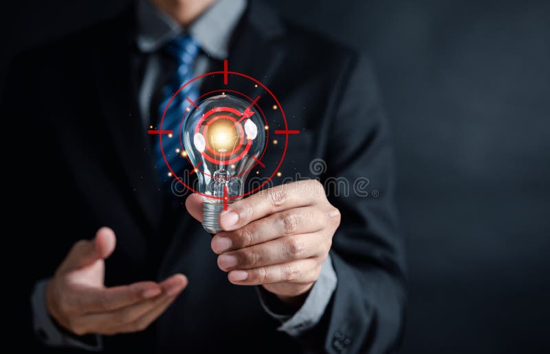 Businessman Hand Holding Lightbulb Aiming Target Planning Development ...