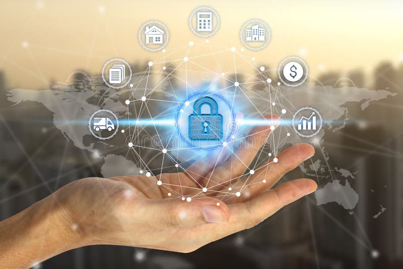 Businessman Hand Holding Network Using Padlock Over the Network ...