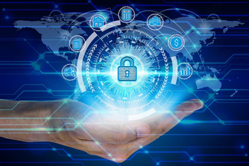 Businessman Hand Holding Network Using Padlock Over the Network ...