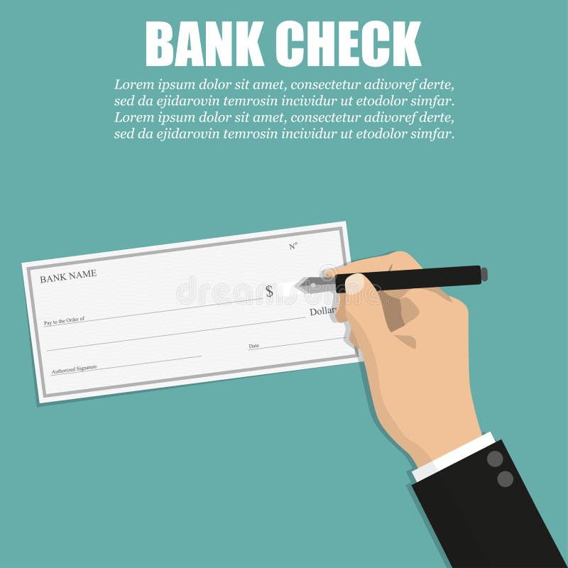 Businessman Hand Holding Pen with Bank Check Stock Illustration ...