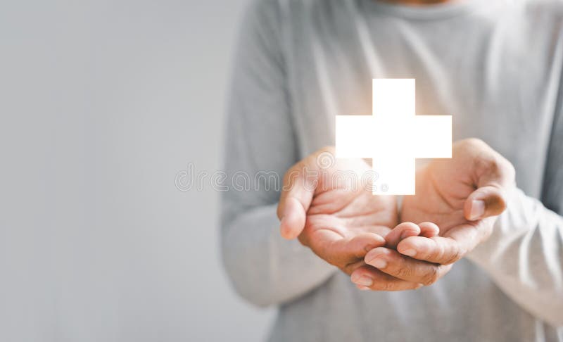 Businessman Hand Holding Plus Sign Virtual Stock Image - Image of ...