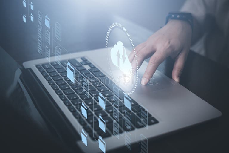 Businessman Hand Holding Smartphone and Laptop with Cloud Computing Diagram Show on Hand. Cloud ...