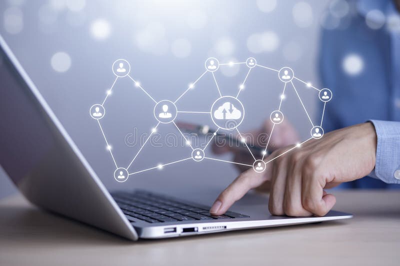 Businessman Hand Holding Smartphone and Laptop with Cloud Computing Diagram Show on Hand. Cloud ...