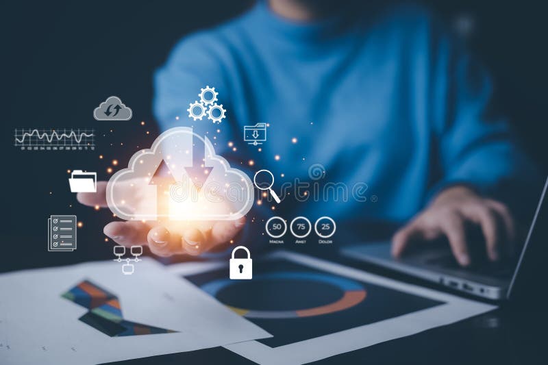 Cloud Computing Diagram Show on Hand. Cloud Technology. Data Storage Stock Image - Image of ...