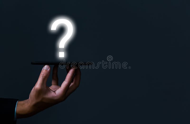 Businessman Hand Holding a Smartphone Showing a Question Mark Icon ... Businessman Hand Holding a Smartphone Showing a Question Mark Icon ...