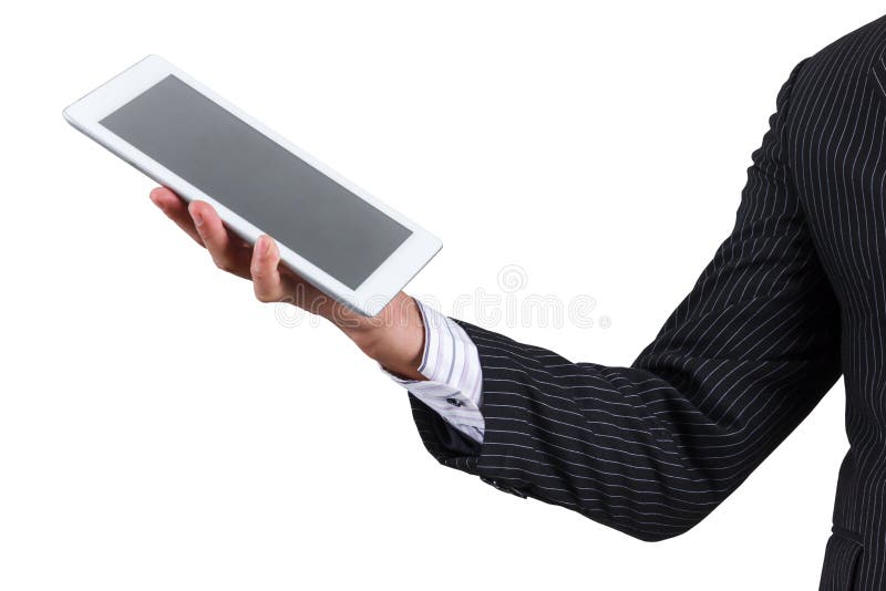 Businessman Hand Holding Tablet Stock Image - Image of phone, review ...