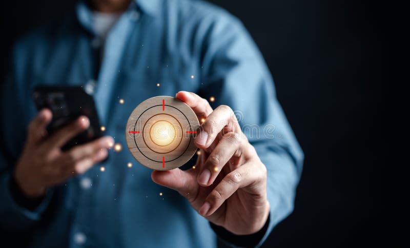 Businessman Hand Holding Target Objective Icon Which for Planning ...
