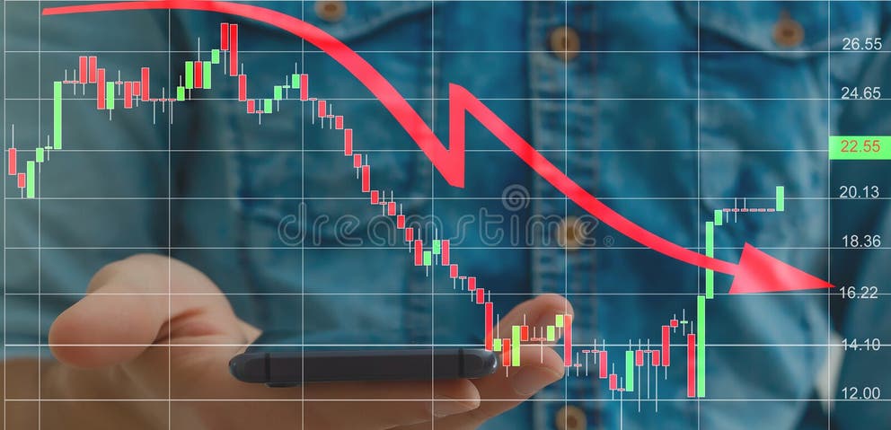 Businessman Hand Making a Decrease Chart. Concept of Economic Downturn. Global Financial Crisis ...