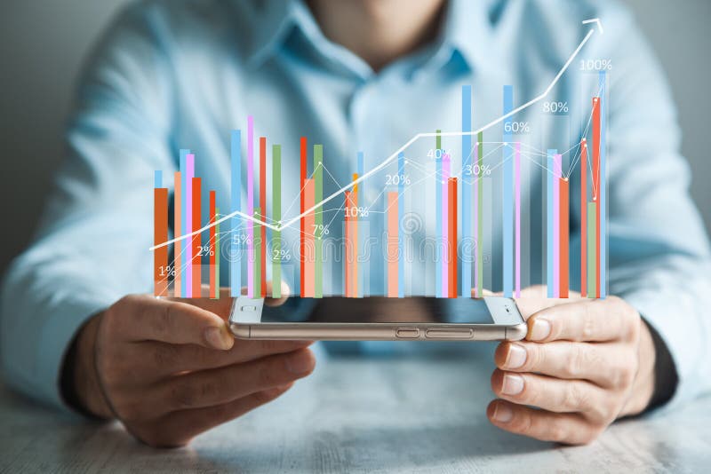 Businessman Hand Phone with Graph Stock Image - Image of advantage ...