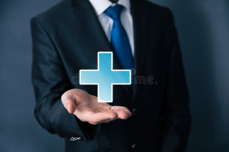 Businessman Hand Plus Sign in Screen Stock Photo - Image of addition ...
