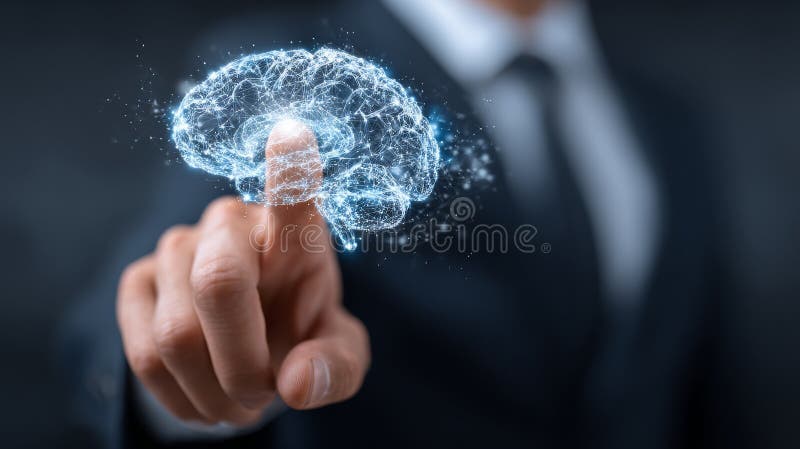 Businessman Hand Pointing Data of Brain Digital. Artificial ...