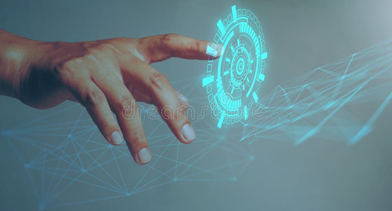 Businessman Hand Pointing Hud Futuristic Element Technology Setting is ...
