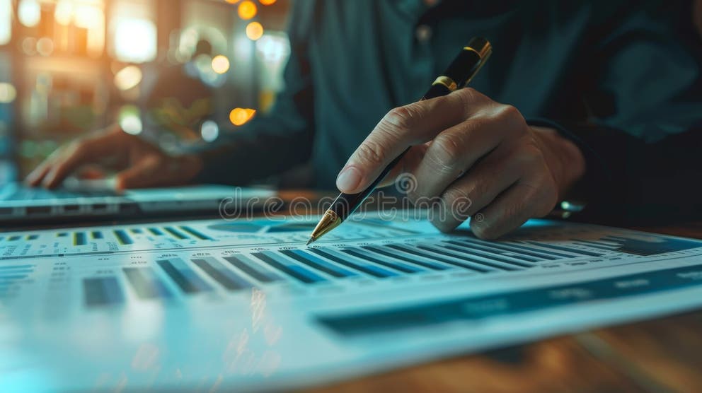 Businessman Hand Pointing with Pen on a Chart Document Stock Photo ...
