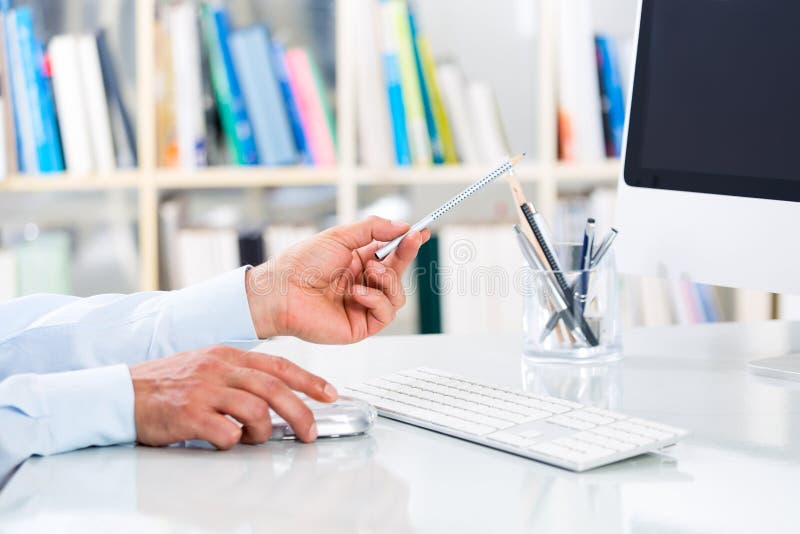 Businessman Hand Pointing the Screen with a Pencil Stock Photo - Image ...