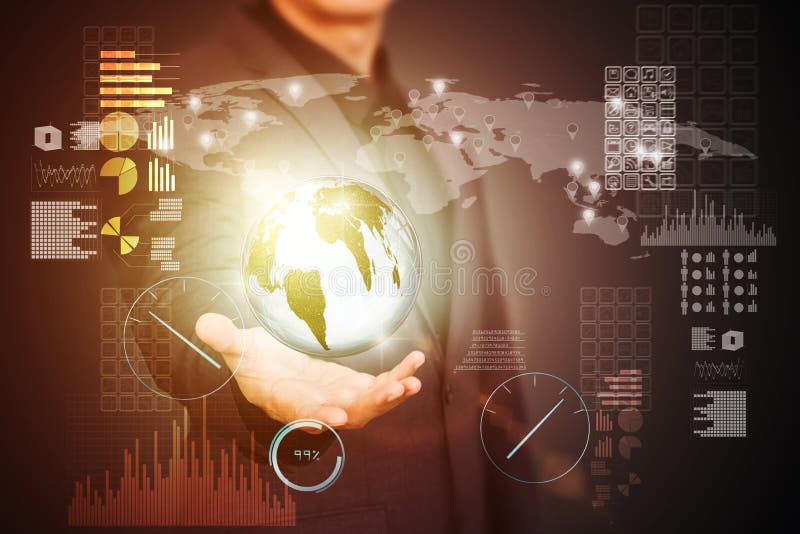 Businessman Hand Presenting Virtual Technology Graphic. Stock Photo ...