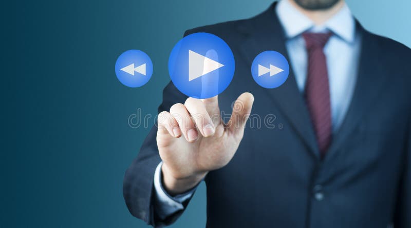 Businessman Hand Press Play Button Stock Image - Image of button ...