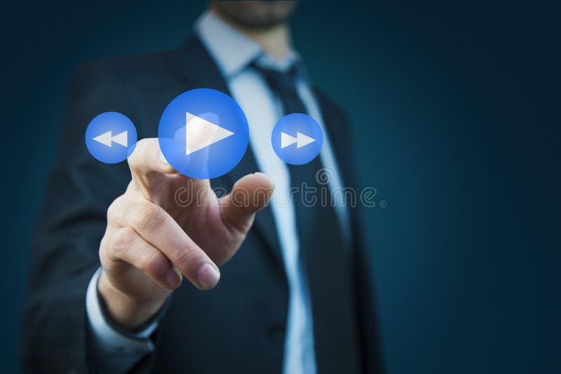 Businessman Hand Press Play Button Stock Image - Image of internet ...