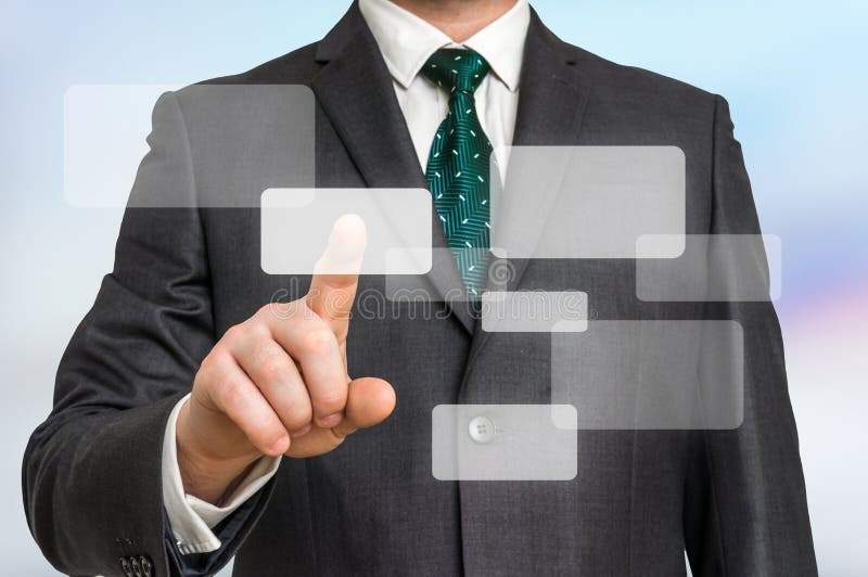 Businessman Hand Pressing Modern Touch Screen Button Stock Image ...