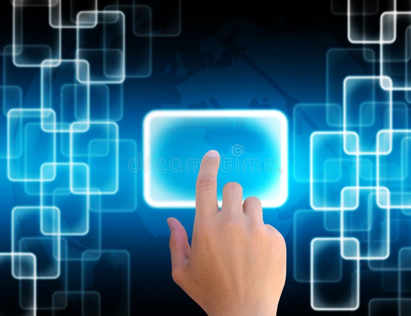 Businessman Hand Pushing Button on a Touch Screen Stock Illustration ...