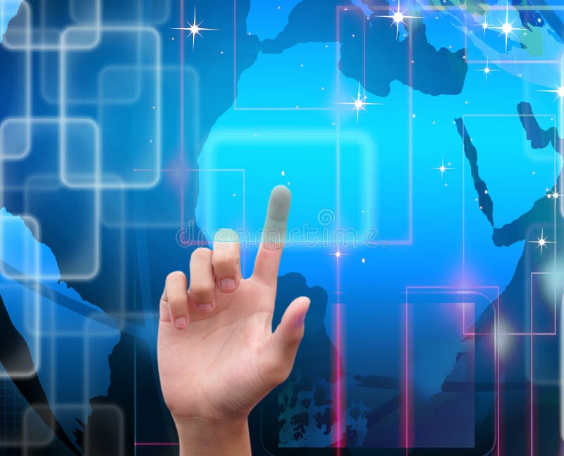 Businessman Hand Pushing Button on a Touch Screen Stock Photo - Image ...