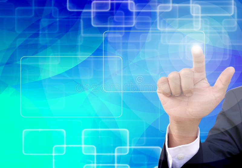 Businessman Hand Pushing Button on a Touch Screen Stock Photo - Image ...