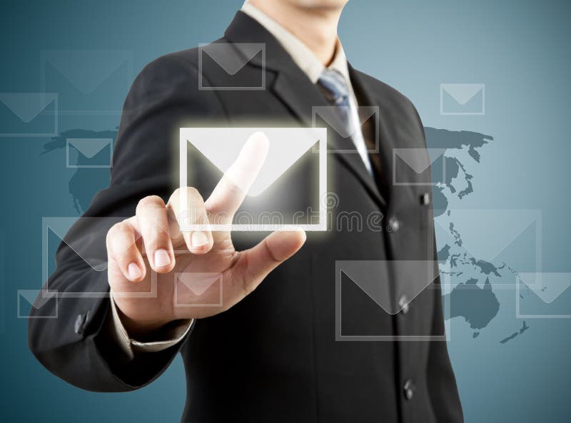 Businessman Hand Pushing Mail Sign Stock Image - Image of friend, human ...