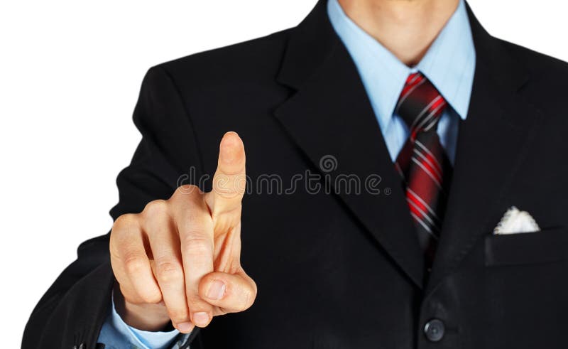 Businessman Hand Pushing Screen Stock Image - Image of modern, black ...
