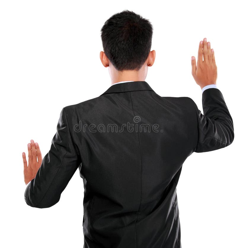 Businessman Hand Pushing Virtual Screen Stock Image - Image of finger ...