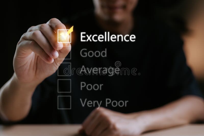 Businessman Hand Putting Check Mark a Checkbox on Excellent for a ...