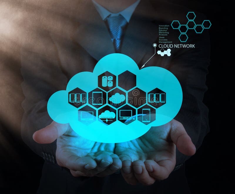 Businessman Hand Showing about Cloud Network Idea Concept Stock Photo ...