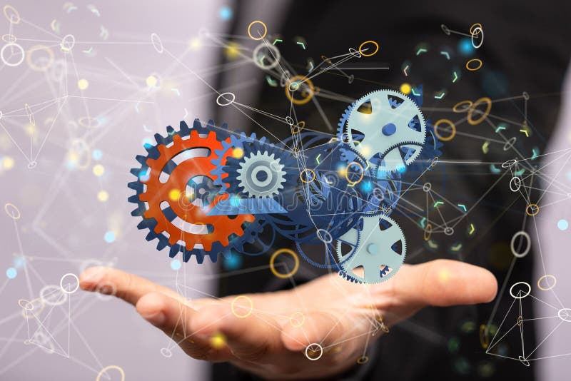 Businessman Hand Showing 3D Rendered Digital Data Visualization Icons ...